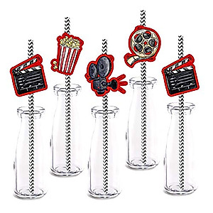 Movie Party Straw Decor, 24-Pack Party Decorations, Paper Decorative Straws