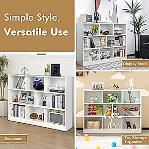 BETTARY 8 Cube Storage Open Shelf Bookcase, 3-Tier Book Storage Organizer with Back Buckles, Freestanding Display Cabinet for Home Office, Living Room, Bedroom, White