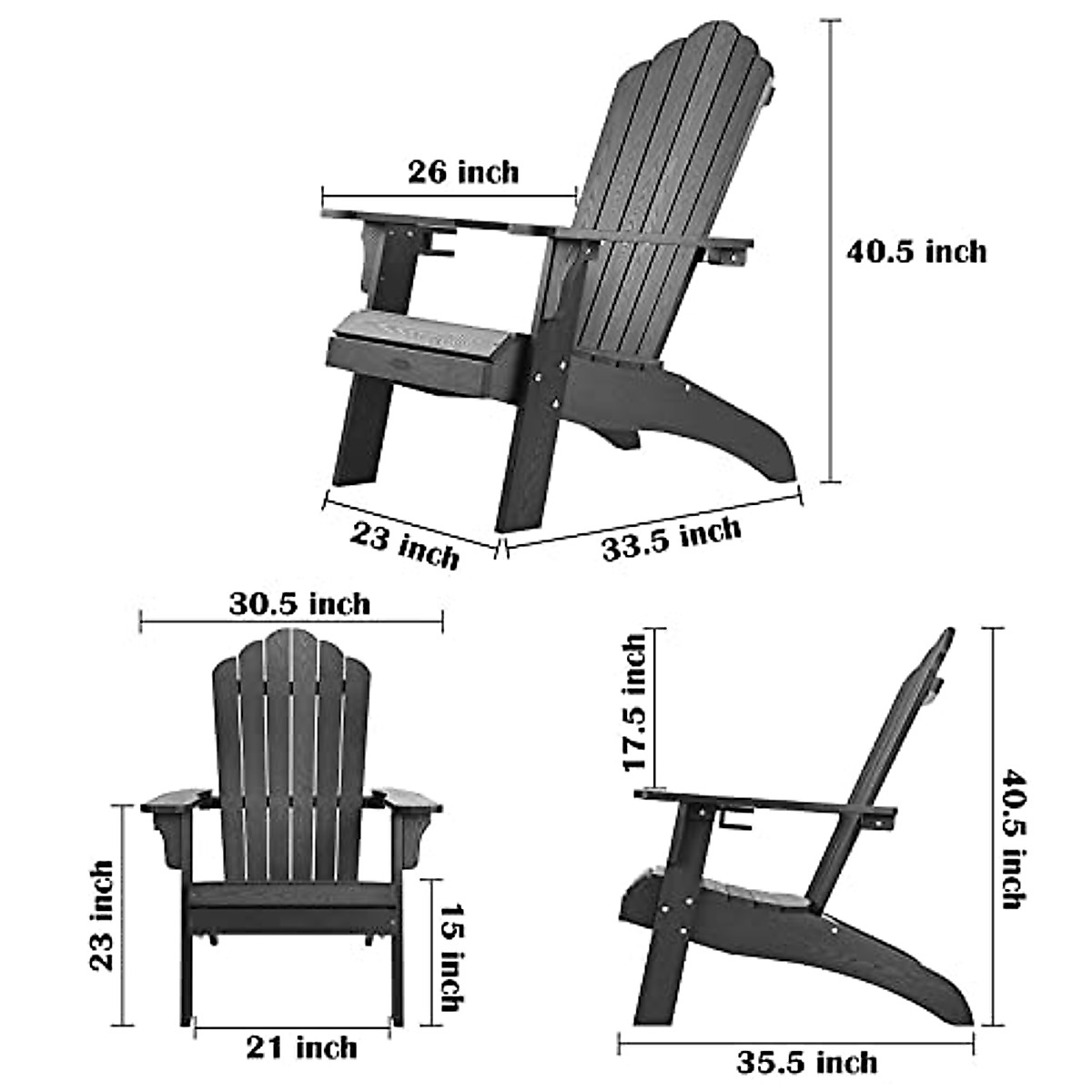 hOmeHua Oversized Adirondack Chair Set of 4, Adirondack Chair Weather Resistant with Cup Holder, Imitation Wood Stripes, Easy to Assemble, Outdoor Chair for Patio, Deck, Fire Pit & Lawn Porch - Black