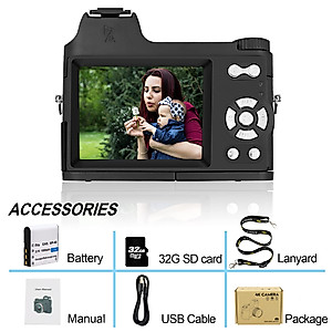 YEEIN 4K Point and Shoot Digital Cameras for Photography and Video, 48MP Anti-Shake Manual Focus Vlogging Camera with 32G Card, 3'' Screen Portable Camera for Beginners