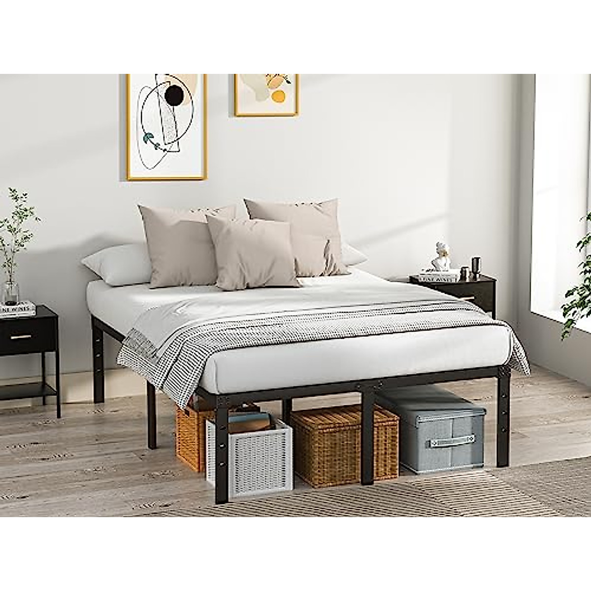 QEROMY 18-Inch Queen-Bed-Frame, Metal Platform Bed Frame Queen Size, Quick & Easy Assembly, Heavy Duty Bed Frame No Box Spring Needed, Noise-Free, Black