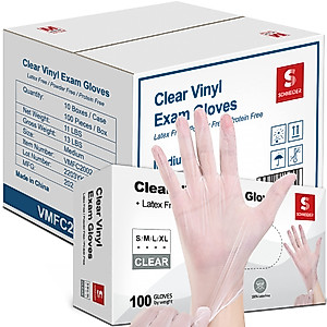 Schneider Clear Vinyl Exam Gloves, 4-mil, Medium 1000-ct Case, Latex-Free, Disposable Gloves, Medical Gloves, Cleaning Gloves, Food Prep Gloves, Food Safe Rubber Gloves, Powder-Free, Non-Sterile