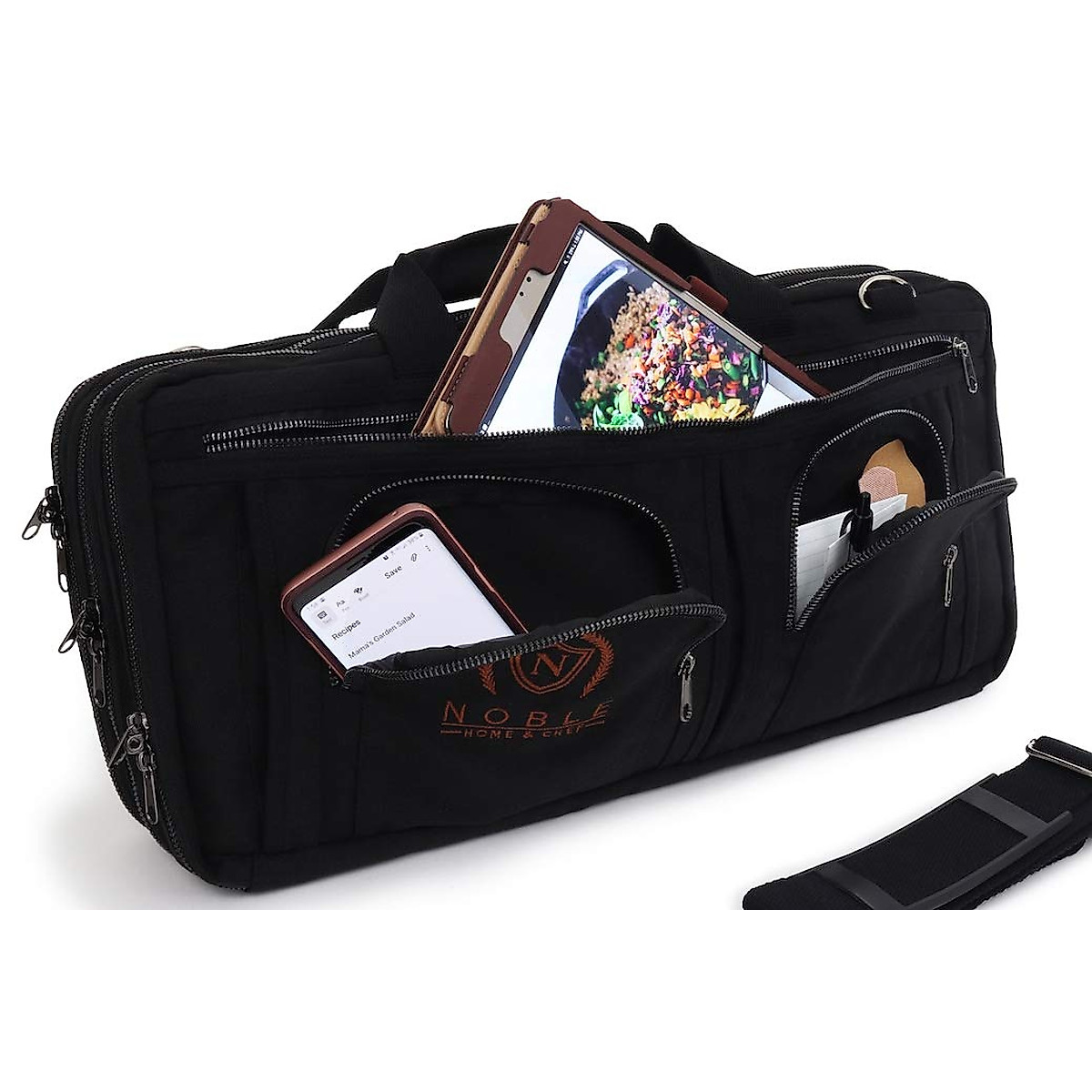 Waxed Canvas Chef Knife Bag Holds 19 Knives PLUS Knife Steel Meat Cleaver and Large Storage Compartments! Our Most Durable Professional Line Knife Carrier Includes Custom Padlock! (Bag Only) (Black)