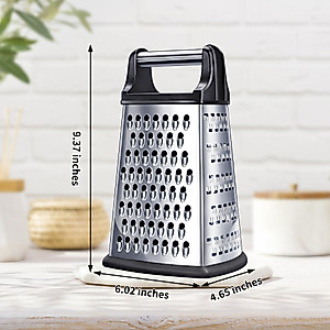 Kaishun Professional Cheese Grater, XL Size 4-Sided Stainless Steel Box Grater, Food Shredder for Cheese, Parmesan, Vegetable, Dishwasher Safe, Black