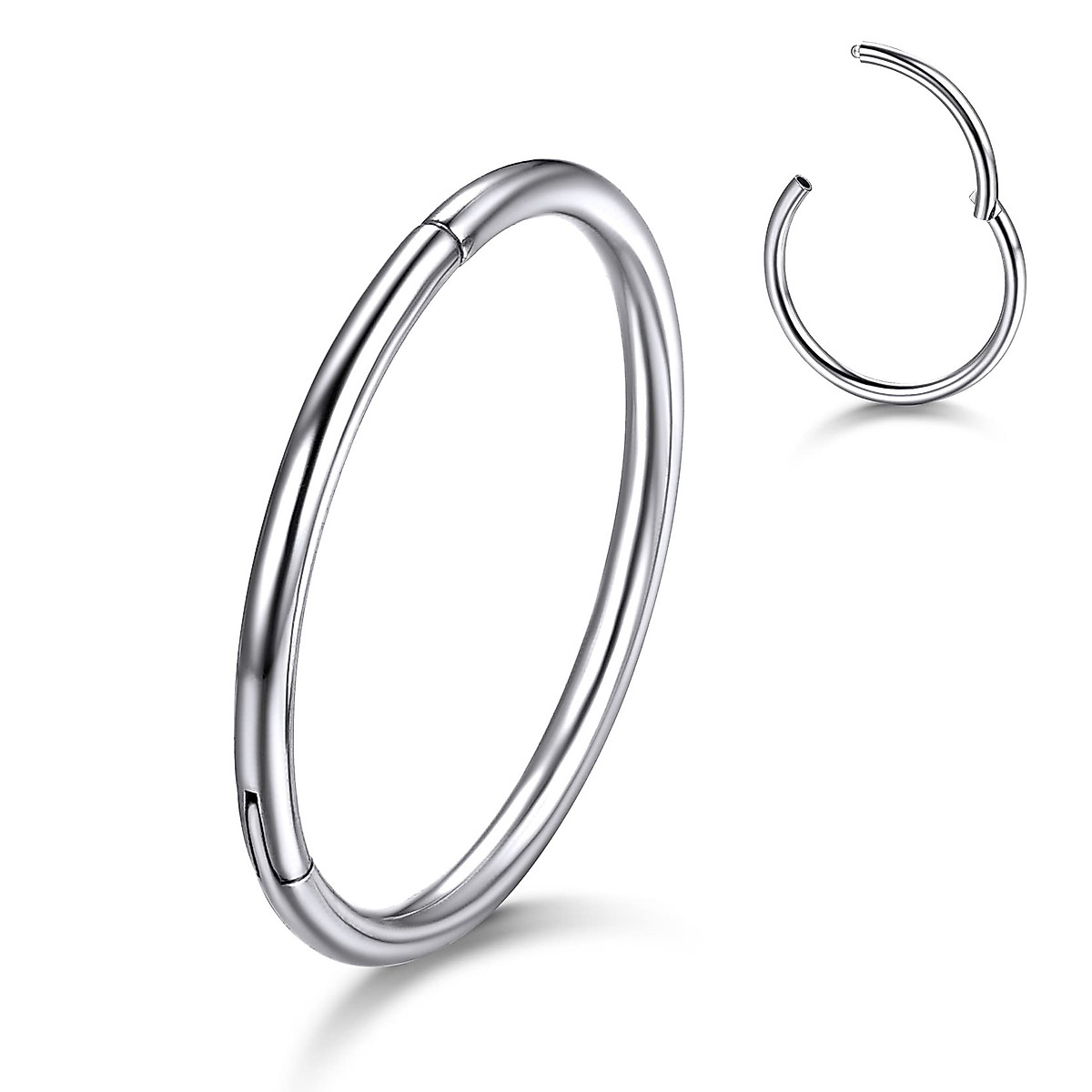 KeyStyle Surgical Steel Sleeper Tiny Hoop Earrings, Womens Nose Ring Septum Ring Helix Ring Daith Ring Lip Ring, 9mm
