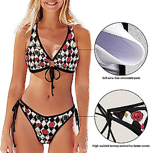 Fustylead Alice in Wonderland with Chess Board Womens Bikini Swimsuits Sexy Two Piece Bathing Suit