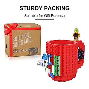 Gvendo Build on Brick Coffee Mug, Fun Gaming Mugs with Handle DIY Red Large Coffee Cup,Funny Gifts for Men Women Office Work or Childhood Education