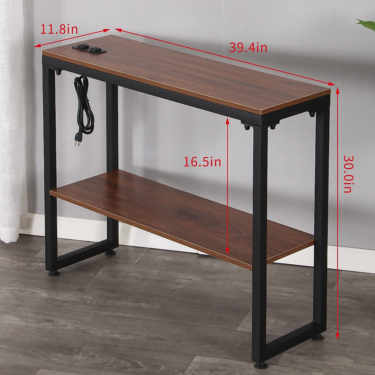 Console Table with Power Outlet, Narrow Table Sofa Table Side Table with Storage Shelves, Entrance Table for Entryway, Hallway, Behind Couch, Living Room, Foyer, Corridor, Front Hall, Kitchen
