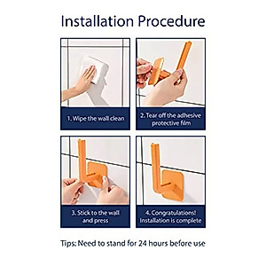 Long Plastic Sticky Wall Hook Heavy Duty, Kitchen Living Room Wardrobe Towel Coat Clothes, Band Organizer Holder Strong Stickiness Waterproof Colorful Hooks (Orange, 4 Count (Pack of 1))