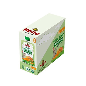 Holle Organic Baby Food Pouches - Veggie Bunny Baby Puree with Carrots, Peas and Sweet Potato - (6 Pack) Organic Baby Snacks + Fruit and Veggie Pouches for Weaning Babies 6 Months and Older