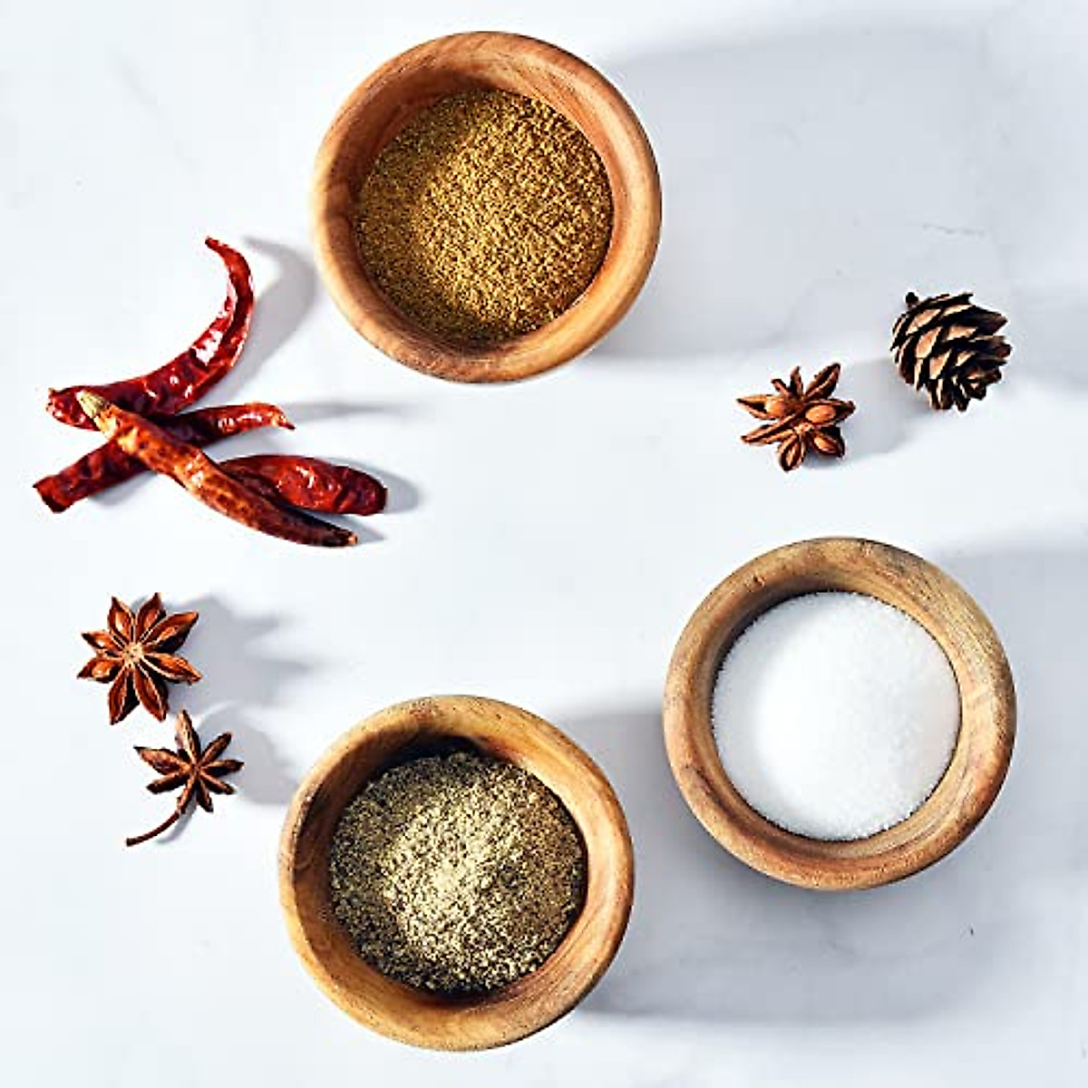 Rissetree Acaica Wood Condiment Cups Tiny Mini Pinch Bowls Cups, Dip Sauce, Nuts, Candy, Fruits, Appetizer, and Snacks,Dia 2-3/4" x 1-1/2", Set of 3