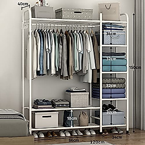 ZBYL Metal Clothing Wardrobe Garment Rack, Freestanding Clothes Rail Closet Rack Double Rod Laundry Hanging Rack, Portable Organizer with Bottom Rack, 105×150cm (Color : White)