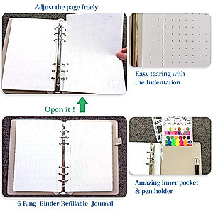 Dotted Journal Kit, Tebik A5 Bullet Grid Journal loose leaf with 6 Ring Binder, 240 Pages, 15 Colored Pens, Stencils, Stickers, Tapes for Journal Diary Schedule Planner, 5.25" x 8.25" - Teal
