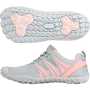 Oranginer Five Finger Toe Shoes for Women Zero Drop Minimalist Shoe Wide Width Barefoot Work Sneaker Cycling Shoe Gray Pink Size 8