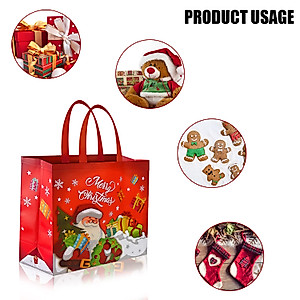 CCINEE 12 PCS Christmas Gift Bags with Handle, Large Size Reusable Christmas Tote Bags Non-Woven Christmas Treat Bags Grocery Shopping Bags for Gifts Wrapping Xmas Party Supplies,15.7"×13.8"×5.7"