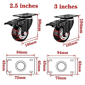 Swivel Casters Wheels 4pcs, Silent Caster for Furniture, Swivel Trolley Furniture Caster with Brakes Black, for Furniture Table Shopping Cart Trolley Workbench, 360 Degree Swivel Castors Castor Wheel