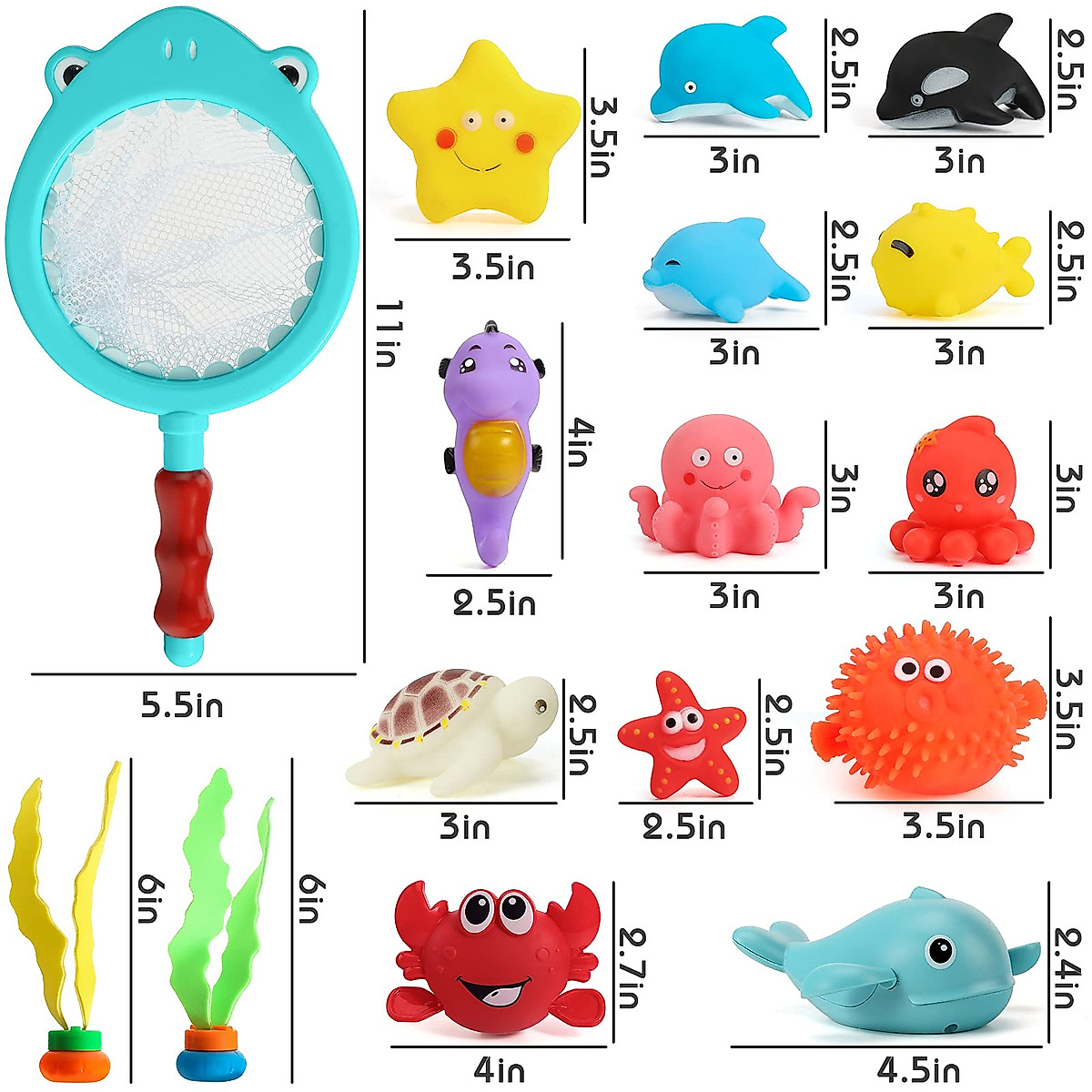 Shindel 16PCS Bath Toys, Baby Kids Floating Animal Toys Pool Toy Set Fishing Net Clockwork Swimming Toys, Pool Toys for Toddlers Age 2-4 Pool Bath Time for Infant Girls Boys