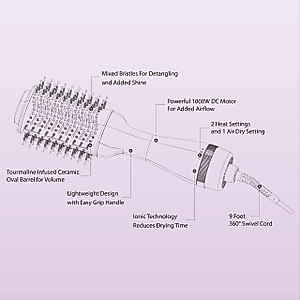 Adagio California Blowout Brush: 2-in-1 Hot Air Brush Styler and Dryer - Negative Ion Round Brush - Hair Dryer Brush with Straightener Function - Hair Styling Tools for Women… (2-inch, Lavender)