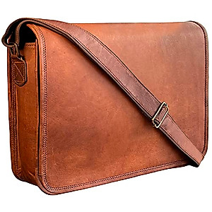 RUSTIC TOWN 14 inch Vintage Crossbody Genuine Leather 13.3-inch Laptop Messenger Bag Gifts for Him Her (Medium, Brown)