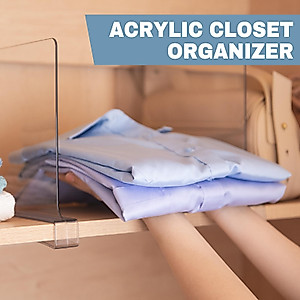 JEAWIWI Shelf Dividers for Closet Organization, Clear Acrylic Closet Shelf Divider Shelves Clothes Purses Separators, Plastic Shelves Organizer for Bedroom, Kitchen, Office, Cabinet, 8 Pack