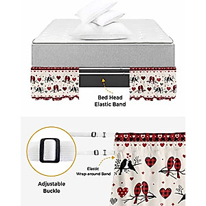 Valentine's Day Bed Skirt Queen Size 18 Inch Drop, Adjustable & Elastic Wrap Around Bed Skirts Pleated Luxury Dust Ruffles for Twin Full Queen Cal King Base Bed, Burlap Love-Bird Red Black Plaid