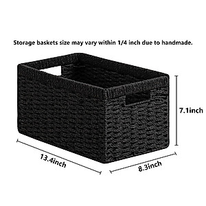 joybest Black Wicker Storage Baskets, Rectangular Wicker Baskets with Built-in Handles,Paper Rope Baskets for Organizing 2 Pack, 13.4L x 8.3W x 7.1H