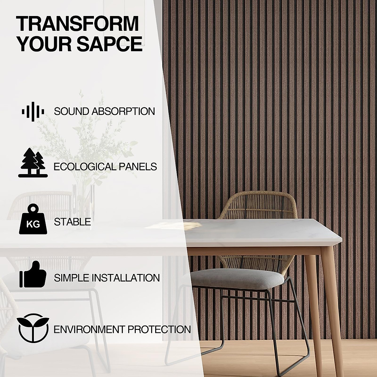 Acoustic Wood Wall Panels, 2-Pack 94.5" x 12.6" Soundproof Wall Panels, Wood Slat Wall Panels for Wall Decor, Walnut