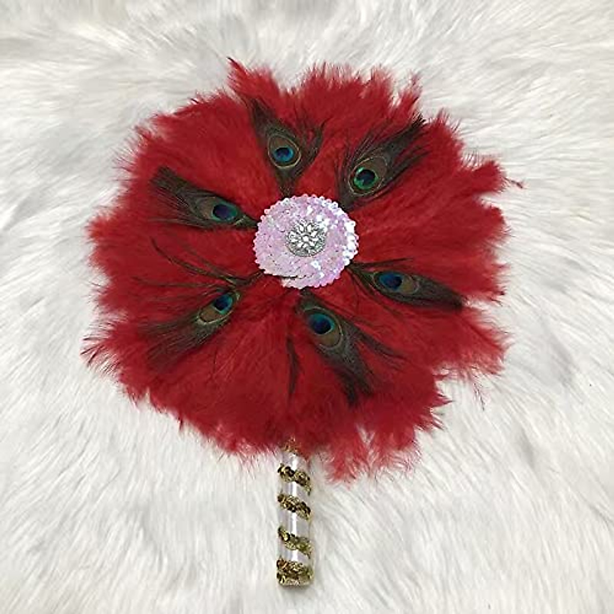 Custom Wedding Hand Fan with Feather Lace Spain DIY Style Abanico De Mano with Sequin Stone Handmade Wedding Feather Photo Props