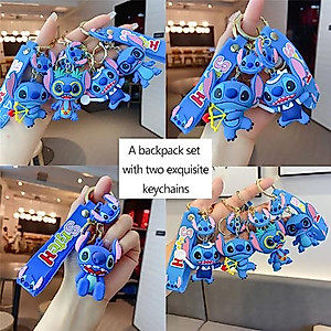 xfwevuz Backpack Pencil Case 2 Piece Set with 2 Cute Cartoon Pendants 16 Inch large Capacity Backpacks Lightweight Laptop