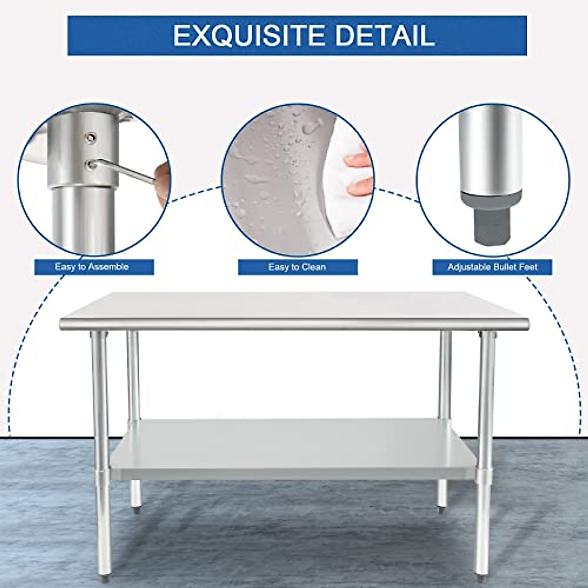 HARDURA Stainless Steel Table 24X48 Inches with Undershelf and Galvanized Legs NSF Heavy Duty Commercial Prep Work Table for Restaurant Kitchen Home and Hotel