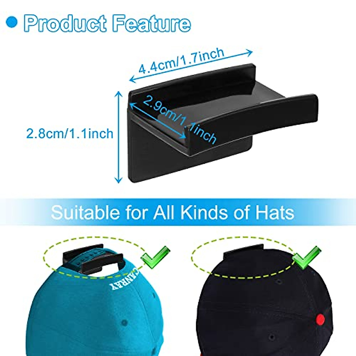 DIRBUY 24Pack Adhesive Hat Holder Hat Rack Hanger for Wall Mount Minimalist Hat Hook Strong Hold Cap Organizer No Drilling Mounted Caps Display Multi Purpose for Door Closet Bedroom Office