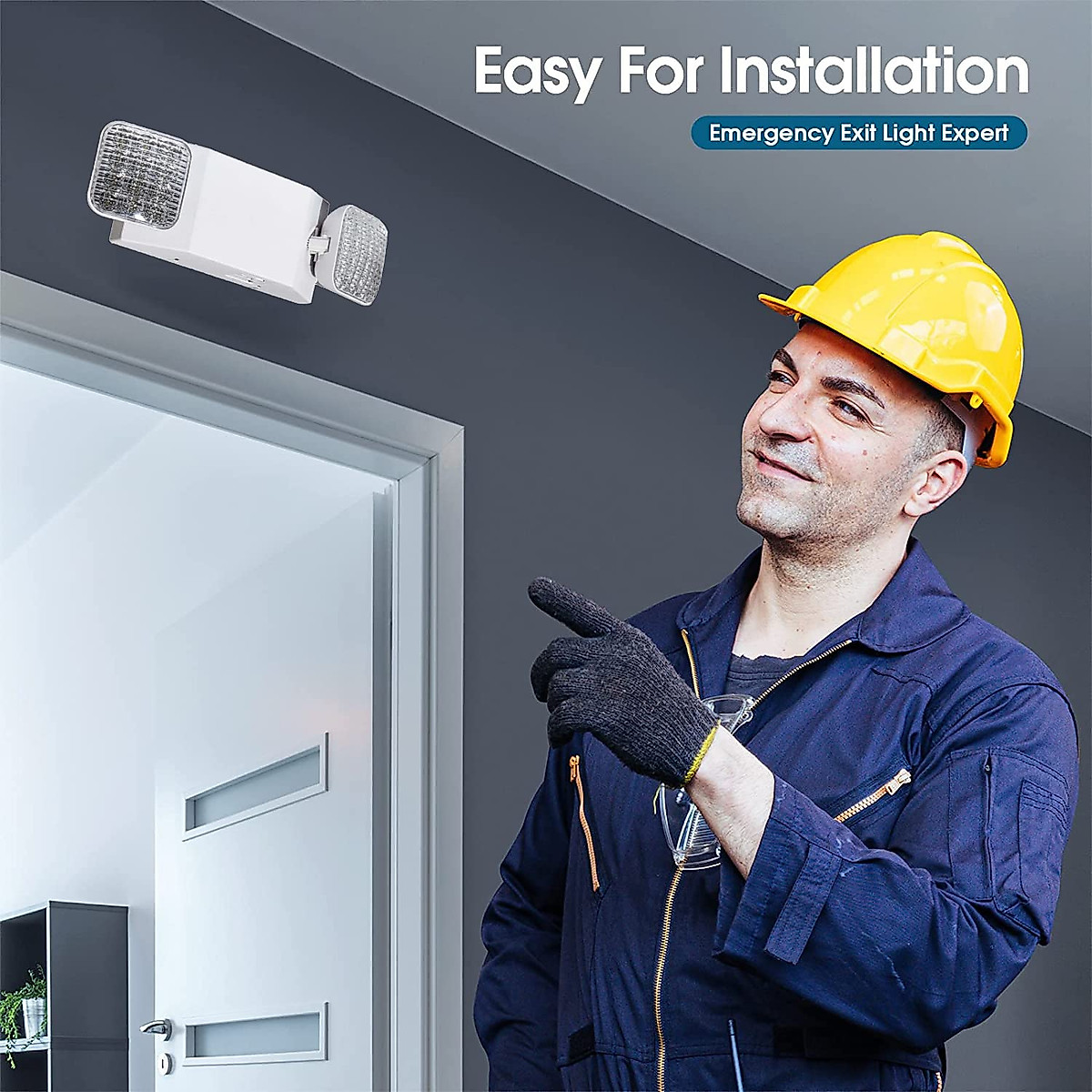 LED Emergency Light with Battery Backup, Two Adjustable Heads Integrated Commercial Emergency Lighting Exit Light, Domestic Power Outage Emergency Light, AC 120/277V UL Listed (8 Pack)