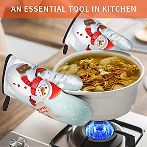 2 Piece Set Oven Mitts, Winter Snowman Cartoon Style Merry Christmas Baking Glove for Cooking BBQ