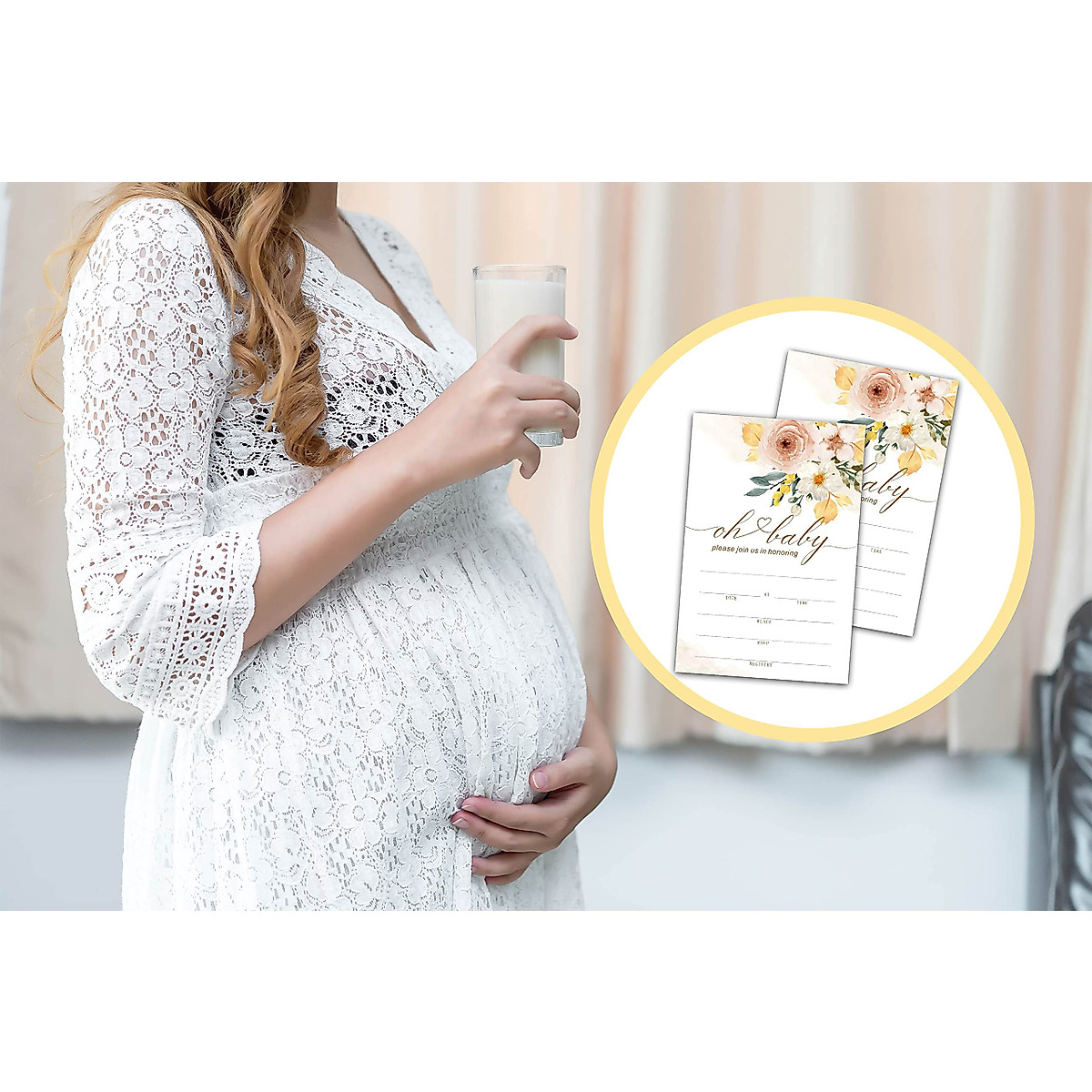 Baby Shower Invitations and Envelopes, Floral Baby Shower Invitations, Blush Powder Floral Baby Shower Gender Reveal Party Supplies 25 Cards With Envelopes -(015bbyaoqing)