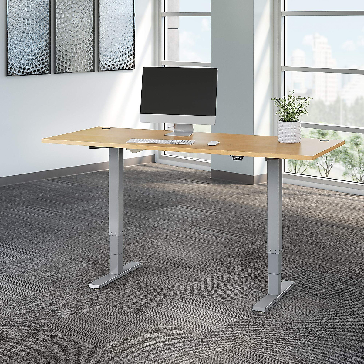 Bush Business Furniture Move 40 Series Height Adjustable Desk, 72W x 30D, Natural Maple