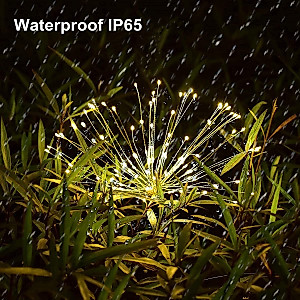 JORETLE Solar Garden Lights, Solar Outdoor Decorative Lights Solar Firework Lights 105 LED Powered 35 Copper Wires String Light, DIY Firework Lights for Garden, Patio, Countyard (2 Pack, Warm-White)