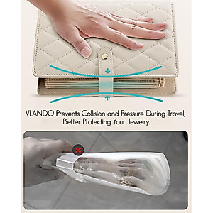 Vlando Travel Jewelry Organizer Case, Jewelry Storage Book Ring Binder with Clear Zipper Velvet Jewelry Pouches Bags for Rings,Necklace,Earrings,Christmas Gifts for Women-Cream White