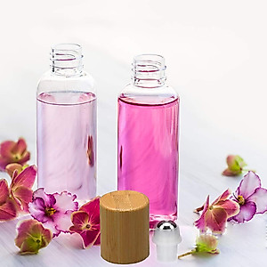12Pcs 10ml Glass Roll On Bottle with Bamboo Lid for Essential Oils, Creatiee Eco-friendly Refillable Clear Perfume Sample Bottles with Stainless Steel Roller Ball - Portable & Practical…