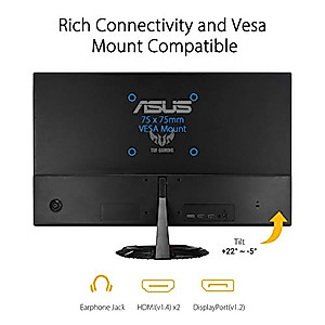 ASUS TUF Gaming 23.8” 1080P Monitor (VG249Q1R) - Full HD, IPS, 165Hz (Supports 144Hz), 1ms, Extreme Low Motion Blur, Speaker, FreeSync™ Premium, Shadow Boost, VESA Mountable, DisplayPort, HDMI,BLACK