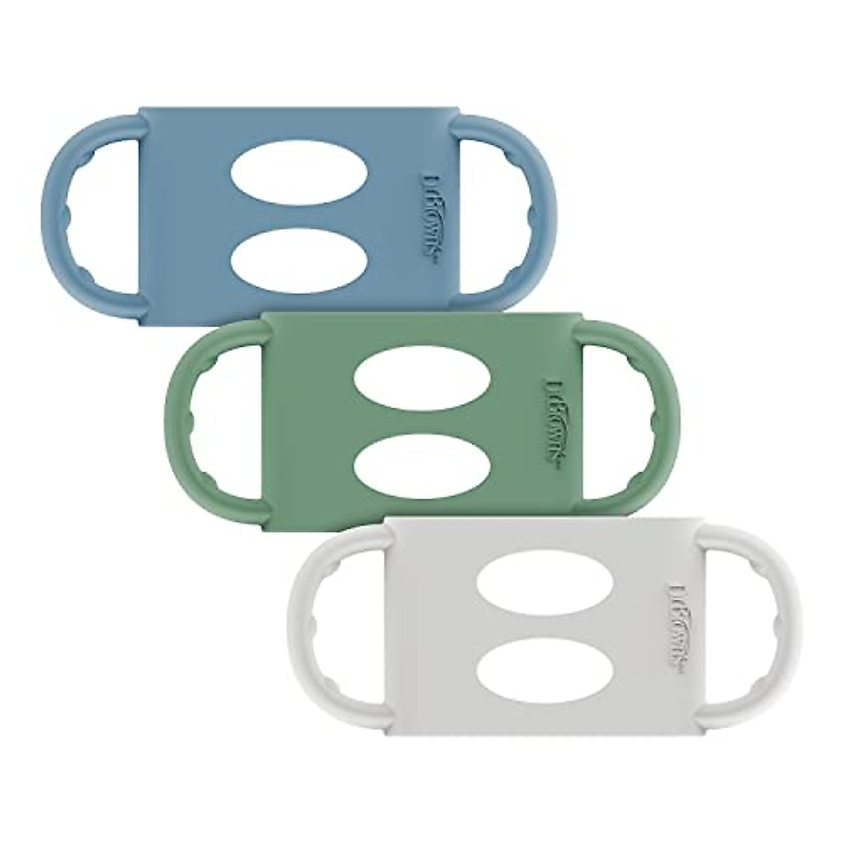 Dr. Brown’s® Milestones™ 100% Silicone Baby Bottle Handles, Wide-Neck, Light Blue, Green, Gray, 3 Pack, 4m+