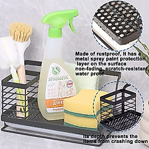 Homeve Kitchen Sink Caddy Organizer, Dishcloth Holder, Removable Drain Pan, Sponge, Brush Holder Rack, Bathroom Storage Organization on The countertop Stainless Steel Rustproo, Black-1 Pack