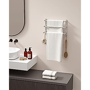 3-Tier Ladder Bath Towel Bar Strechable 16 to 27.6 Inch, ZUEXT Brushed Nickel Stainless Steel Adjustable Towel Holder Hanger, Wall Mounted Towel Rod for Bathroom Kitchen,Towel Rail Racks with Hooks