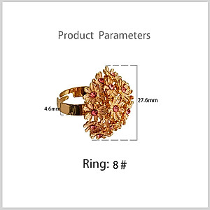 Exquisite Daisy Flower Statement Ring for Women Gold Plated Pink Cubic Zirconia Open Band Wrap Expandable Adjustable Big Finger Rings Comfort Fit Indian Style Exaggerated Mother's Day Jewelry