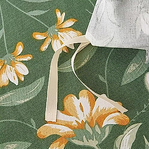 Mucalis Dark Green Duvet Cover Floral Queen 100% Cotton Botanical Yellow and White Flowers Pattern 3 Piece Bedding Set with Zipper Closure Corner Ties,Durable,Breathable,Easy Care