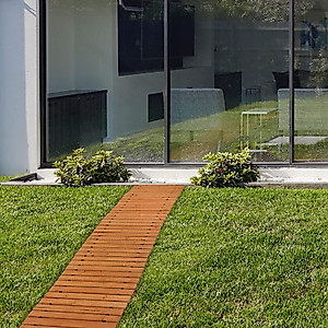 Worth Garden 9 ft. Wooden Garden Pathway - 17 in. W Roll Out Straight Walkway for Outdoor Patios, Gardens, Yard, Beach Boardwalks, Wedding Party - Decorative Wood Path - Metal Wire Connection