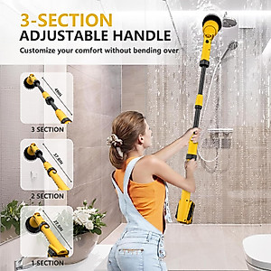 1000RPM Electric Spin Scrubber, 20V Cordless Cleaning Brush with Adjustable Extension Arm, 4 Replaceable Cleaning Heads, Hook and Gloves, 1 Hour Fast Charge, Waterproof - for Bathroom/Tub/Tile/Floor