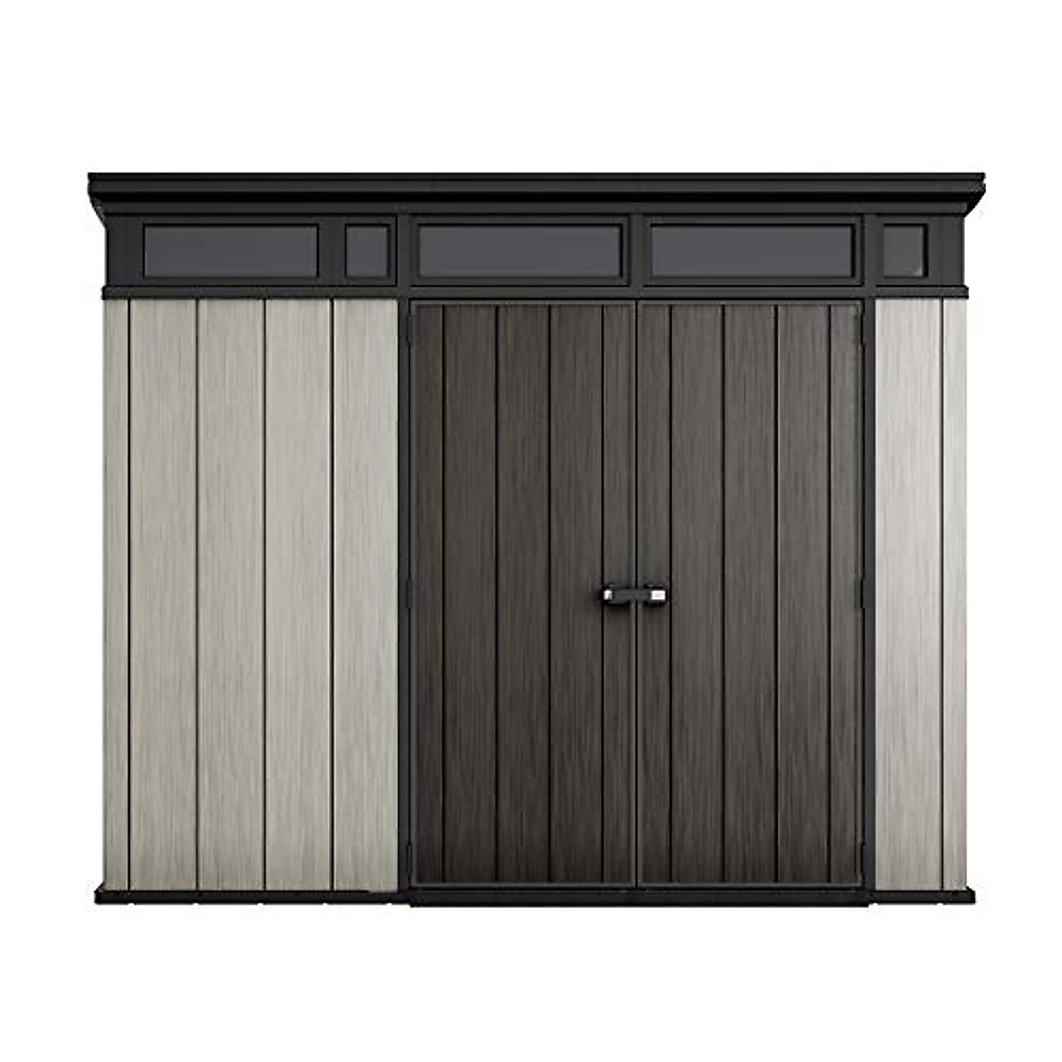 Keter Artisan 9x7 Foot Large Outdoor Shed with Floor with Modern Design for Patio Furniture, Lawn Mower, Tools, and Bike Storage, Grey