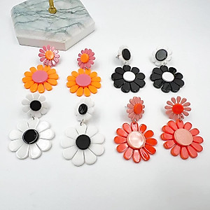 60s 70s Daisy Earrings for Women,Retro Disco Hippie Spring Earrings Bohemian Orange Pink Daisy Flower Dangle Drop Earrings,Acryli Daisy Jewelry for WomenPink
