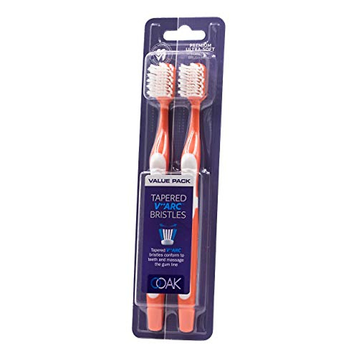 Ooak Toothbrush, Tapered V++Arc Soft Bristles, Standard Brush Head 2 Pack Coral