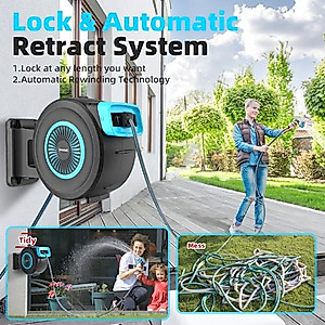 1/2"*100+5ft Garden Hose Reel Sheboren Automatic Retractable Hose Reel with Any Length Lock Wall Mount Watering Hose Reel 180°Swivel Bracket